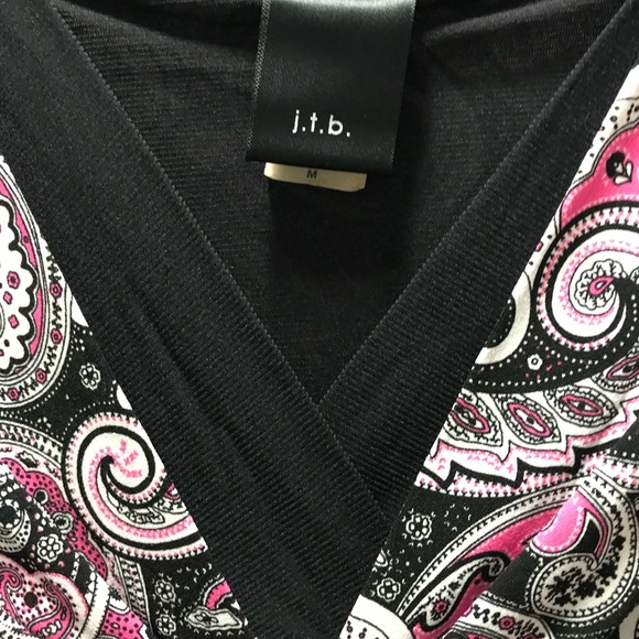 J.T.B | Tops | Pink And Black Ladies Cross Cross Front Top Sz Med ...